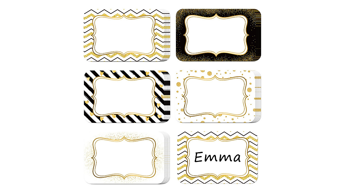 200 Name Tag Stickers with Gold Border | Easy Organization ...