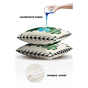 Outdoor Pillows 18x18 Waterproof Outdoor Pillow Covers, St. Patrick's Day Clovers Lucky Polyester Throw Pillow Covers Garden Cushion Decorative Case for Patio Couch Decoration Set of 2, Buffalo Plaid