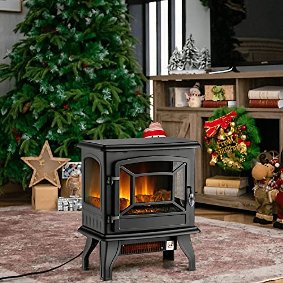 Fireplace Heaters for Indoor Use, Freestanding Electric Infrared Heater, 20" Portable 1500W/4780BUT Stove Heater w/Adjustable Thermostat, 3D Realistic Log Flame, CSA Certified, Overheat Protection