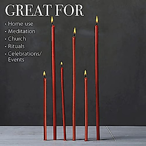Danilovo Pure Beeswax Candles - No-Drip, Smoke-Less, Tall, Thin Taper Candles – Decorative Candles for Church Prayer, Decor or Birthday Candles – Honey Scented – 6.3 in, Ø 0.2 in (Red, 50pcs)