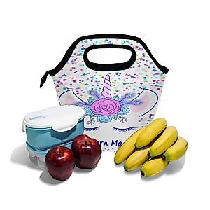 ZOEO Girls Unicorn Lunch box Tote Lunch Bag Head Cream Magic Pink Floral Tiara Insulated Waterproof Cooler Handbags with Zipper for Outdoor Travel Picnic School Office