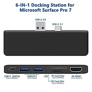 Microsoft Docking Station,6-in-2 USB C Surface Pro 7 Hub with 4K HDMI Adapter+ USB C Port（Audio & Data）+2 USB 3.0 Port +SD/TF Card Reader,Converter Combo Adaptor for Surface Pro 7