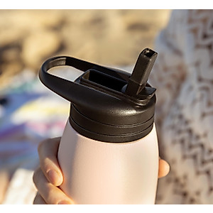 Hydrapeak Flow 32oz Insulated Water Bottle with Straw Lid | Double Wall Vacuum Insulated Stainless Steel Water Bottles, BPA-Free and Leak-Proof, Wide Mouth Flask with Bite Straw and Handle (Black)