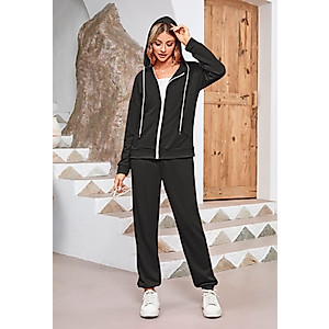 TOLENY Two Piece Workout Sets for Women Hoodie Coat and Jogging Pants Sweatsuit Outfits Black L