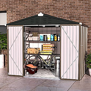 UDPATIO Outdoor Storage Shed 8x6 FT, Metal Garden Shed for Bike, Garbage Can, Tool, Lawnmower, Outside Sheds & Outdoor Storage Galvanized Steel with Lockable Door for Backyard, Patio, Lawn, Brown