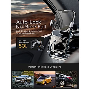 LISEN Car Vent Phone Mount for Car Phone Holder Upgraded Metal Hook Clip Air Vent Cell Phone Holder Mount Auto Lock Thick & Big Phone Friendly Car Mount for iPhone 14 Pr Max all 4-7.5 inch Smartphone