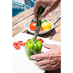 Zyliss Classic Paring Knife Set with Sheath Cover - Precision Knife for Cutting, Slicing & Peeling - Small Culinary 3 ¼” Paring Knife & 3 ¾” Serrated Knife - Carbon Stainless Steel Blade - Red/Green