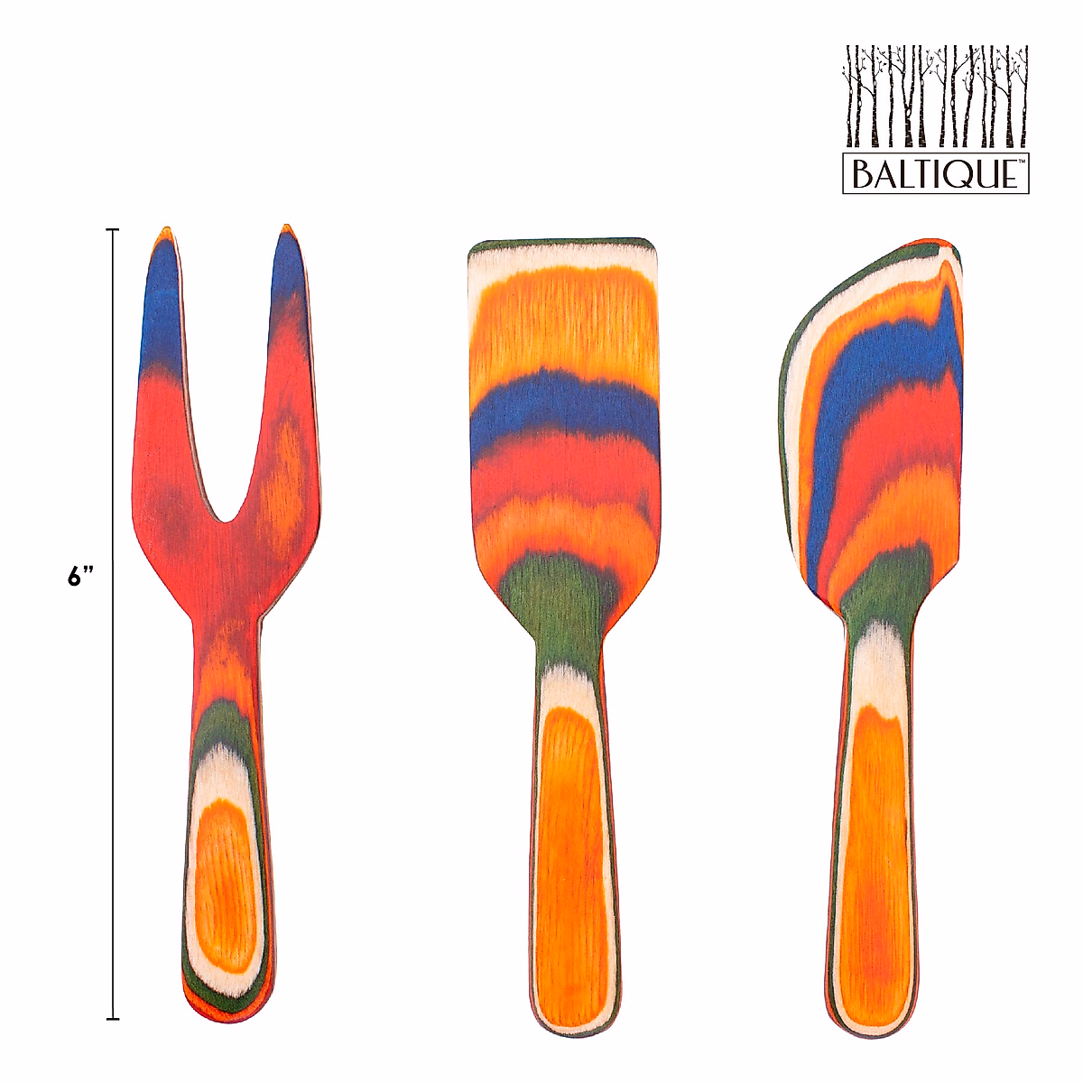 Baltique Marrakesh Collection 3 Piece Cheese & Charcuterie Tool Set, Colorful Wooden Cheese Knife Set