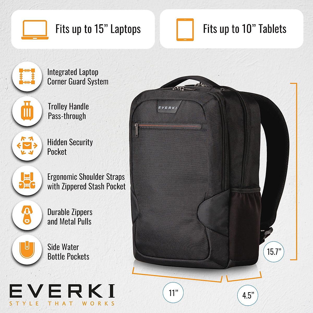 EVERKI Studio Slim Business Professional 14.1-Inch/MacBook Pro 15 Laptop Backpack, Lightweight, Men or Women (EKP118)
