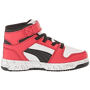 PUMA Rebound Layup Mid Sneaker, Scratch White Black-for All Time Red, 5 US Unisex Big Kid