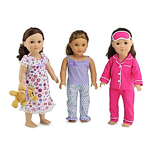 Emily Rose 18-inch Doll Clothes Pajamas PJs Sleep Set, with Teddy Bear - 7 PC Value Bundle | Compatible with 18" inch American Girl Dolls