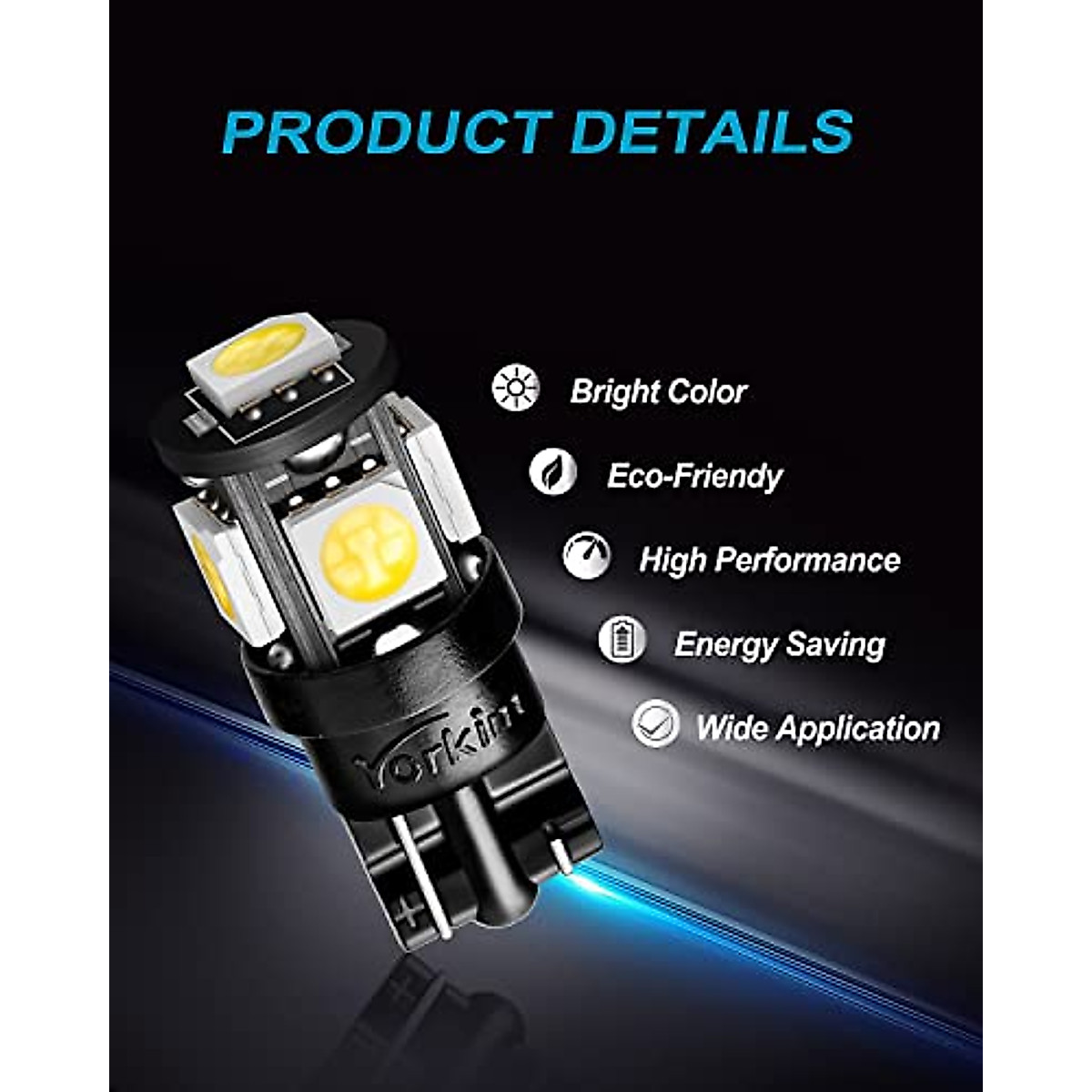 Yorkim 194 LED Bulbs White 6000k Super Bright 5th Generation, T10, 168 LED Bulb for Car Interior Dome Map Door Courtesy License Plate Lights W5W 2825, Pack of 10