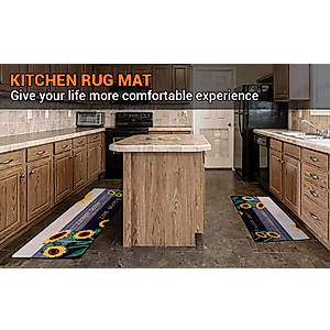 DALISHI Sunflower Kitchen Mat and Rug Set of 2, Farmhouse Kitchen Rug, Non-Slip Black Grey Yellow Kitchen Rug Runner Rug Kitchen Set Washable Floor Mats17*31.4 +17 * 47.2 in