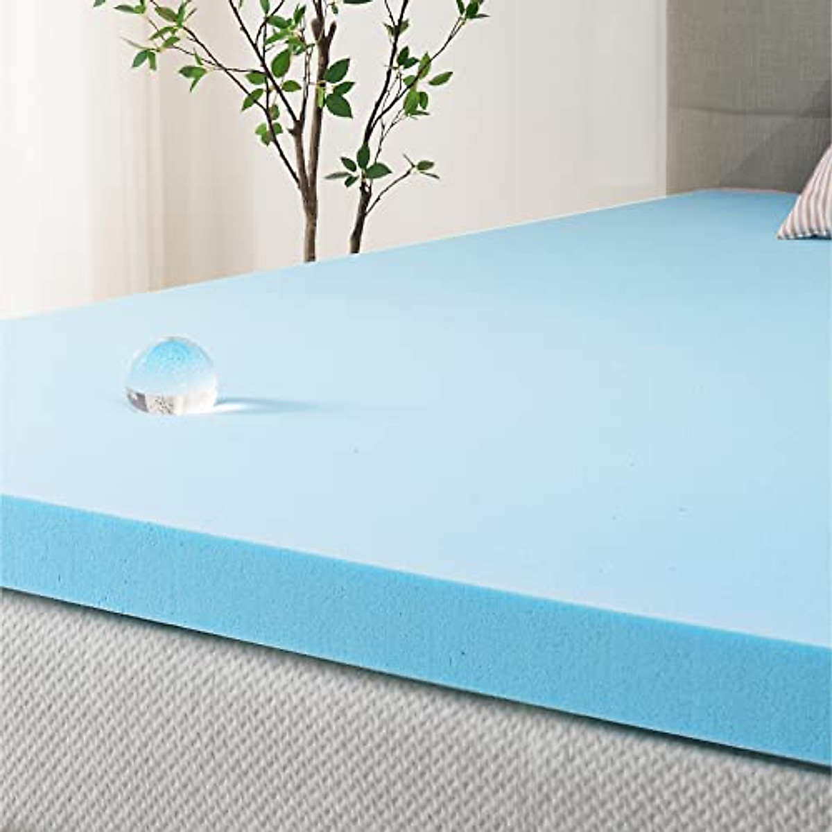 ZINUS 3 Inch Green Tea Cooling Gel Memory Foam Mattress Topper, Cooling Gel Foam, CertiPUR-US Certified, Queen, Blue