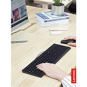 Lenovo 300 USB Combo, Full-Size Wired Keyboard & Mouse, Ergonomic, Left or Right Hand Mouse, Optical Mouse, GX30M39606, Black