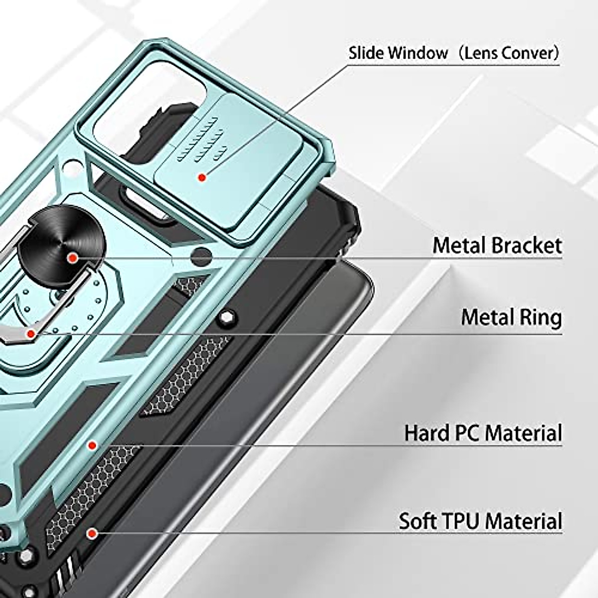 Gritup for Samsung Galaxy S20+ Plus Case with Slide Camera Cover, Build in 360° Rotating Ring Kickstand [Military Grade] Protective Case for Galaxy S20 Plus 5G, Dark Green