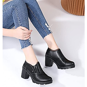 DADAWEN Women's Casual Zipper Lace Platform Mid-Heel Square Toe Oxfords Dress Shoes Black US Size 8