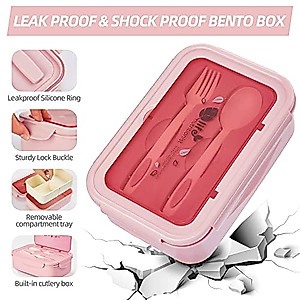 Porzu Bento Lunch Box, 1400 ML Lunch Box Meal PrepFor Kids & Adults，3 Compartments Portable Food Container with Utensil (Pink)