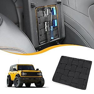 RERPRO Center Console Organizer Storage Compatible with 2021 2022 2023 2024 2025 Ford Bronco 2/4 Door Interior Accessories Armrest Tactical Webbing Molle Panel, 1 Pack Black