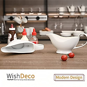 WishDeco White Gravy Boat, 8oz Ceramic Gravy Jug, Small Sauce Jug with Smooth Handle, Porcelain Sauce Boat for Salad Dressing, Broth, Cream, Milk
