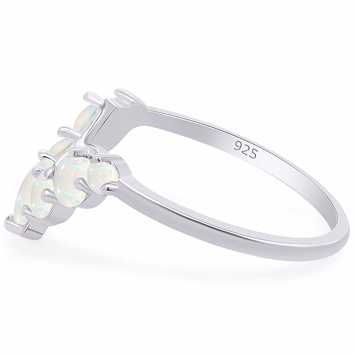 AFFY Seven Stone Design, Dainty 14k White Gold Plated 925 Sterling Silver Pear And Round Cut Created Opal Stackable Wedding Ring Jewelry For Womens Ring Size -6