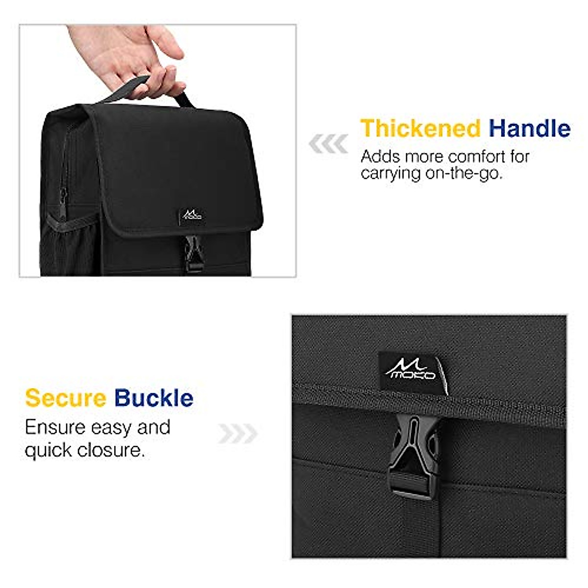 MoKo Insulated Lunch Bag, Reusable Cooler Tote Bag, Collapsible Multi-use Lunch Box, Thermal Lunch Sack with Zipper Closure for Travel Picnic Office, Black