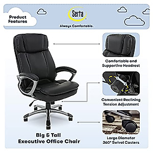 Serta AIR Health and Wellness Executive Office Chair High Back Ergonomic for Lumbar Support Task Swivel & Big & Tall Executive Office Chair High Back All Day Comfort Ergonomic Lumbar Support