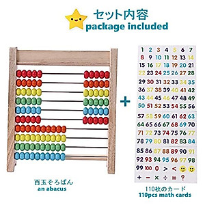Educational Abacus for Kids Math - 10 Row Wooden Counting Frame with Number 1-100 Cards - Teach Counting, Addition and Subtraction, Preschool Learning Math Toys for Boys Girls Gift 3 4 5 Year Old