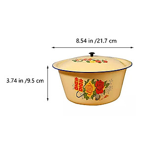 Yardwe Vintage Enamelware Soup Bowl with Lid Enamelware Basin Set Mixing Bowl for Kitchen Round Salad Serving Bowl Vintage Dinner Bowls for Ramen Soup Noodle Snack 21. 7x21. 7cm ( Random pattern )