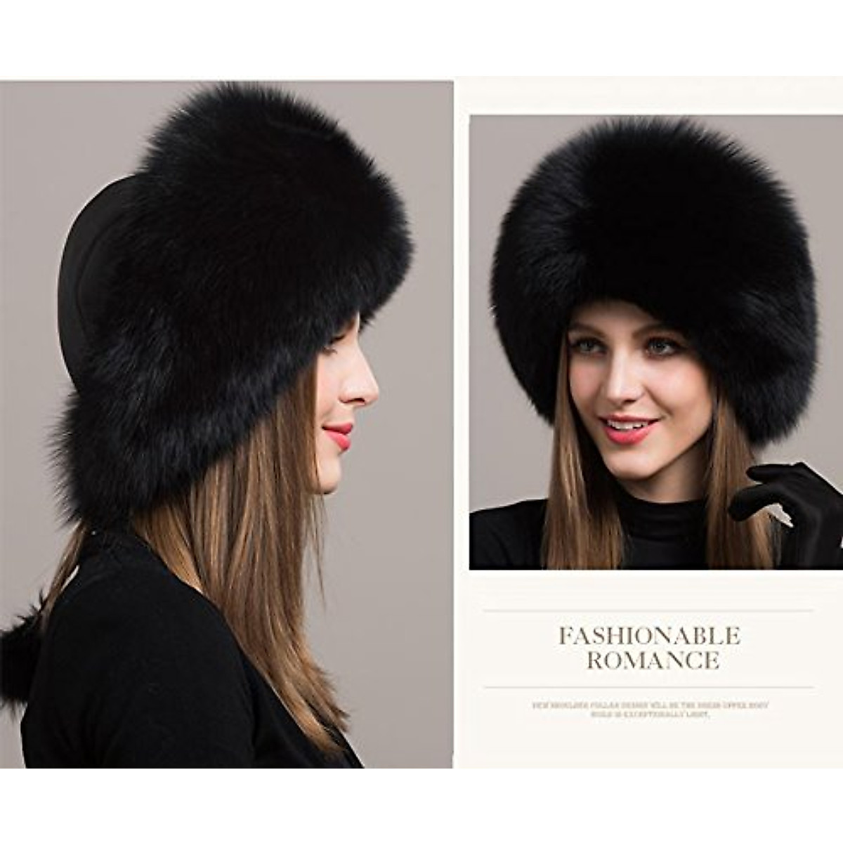 Gegefur Women's Real Fox Fur Hats Leather Earmuffs Warm Winter Hats (Black)