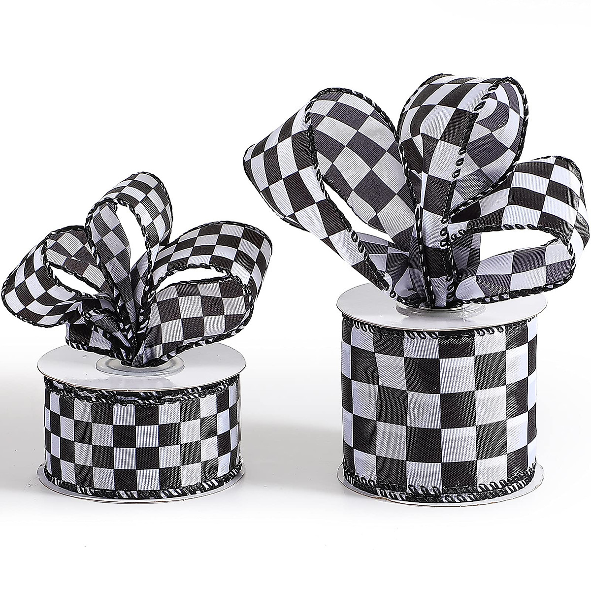 Geosar 2 Rolls Black and White Gingham Checked Ribbon Buffalo Plaid Ribbon Christmas Wrapping Ribbon for Bows, Wreath, Wrapping and Crafts (10 Yard/Roll)