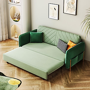 comfor u 79" King Sleeper Sofa Green Upholstered Convertible Sofa Bed 3 in 1 Sleeper Sofa Couch Bed, Small Tufted Velvet Convertible Loveseat Futon Sofa w/Pullout Bed, Multi-Pockets for Living Room