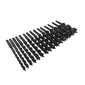 WoodOwl 15 Piece Set with 3/8" to 1-1/2" by 1/8ths x 7-1/2” Long Ultra Smooth Tri Cut Auger Hand Brace Boring Bit PTEE coated 09703-09719