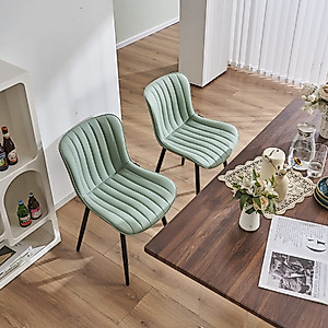 YOUNUOKE Dining Chairs Set of 2 Upholstered Mid Century Modern Kitchen Chair Armless Faux Leather Side Chairs with Padded Back Metal Legs for Living Room Bedrooms Mint Light Sage Green