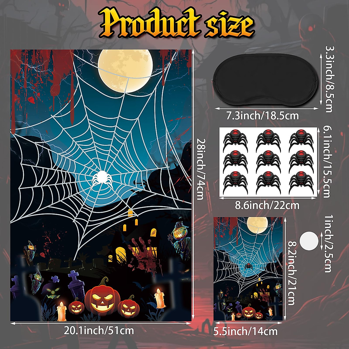 Hxezoc Halloween Pin The Tail Game, Pin The Spider On The Web Game with 36 Pcs Spiders Stickers, Halloween Party Games for Kids Halloween Party Birthday Party Supplies