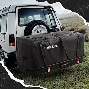 Mockins 25 Cu.Ft. Trailer Hitch Cargo Carrier Bag | 60"x24"x31" Waterproof Cargo Bag for Hitch Carrier | Weatherproof Abrasion Resistant Vinyl Vehicle Soft-Shell Carriers w/Straps, Lock, & Carry Bag