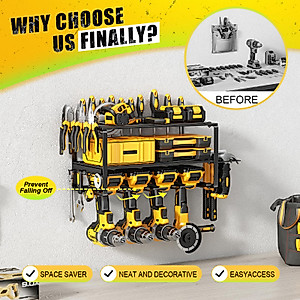 Power Tool Organizer Wall Mount - 150Lbs Load 3 Layers Storage Rack with 4 Drill Holders for Drills Cordless Tools. Heavy Duty Iron Garage Tool Organizer Storage for Workshop Shed Pegboard Basement