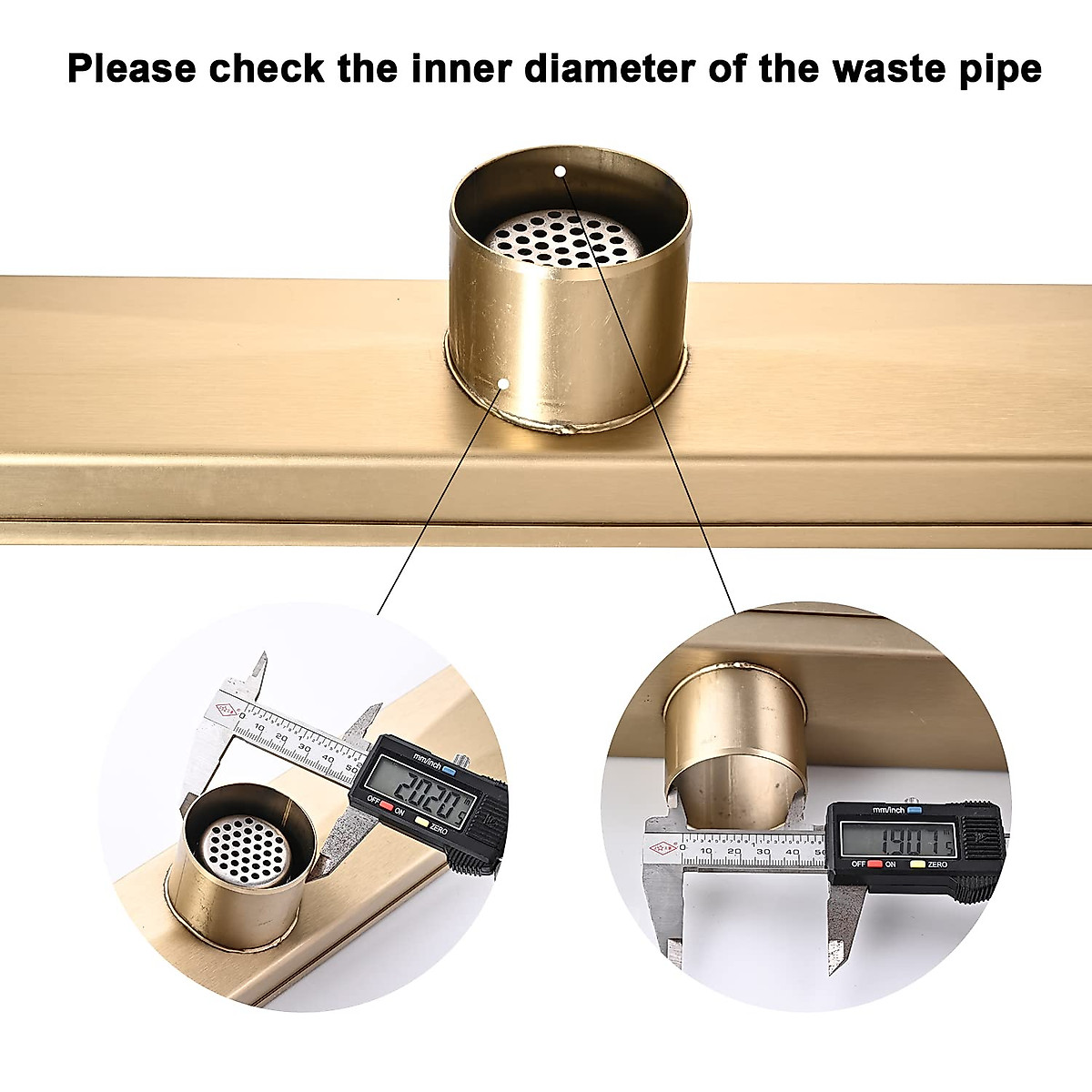 AVSIILE Linear Shower Floor Drain, Brushed Gold 24 Inch 304 Stainless Steel Bathroom Drains Kit, Rectangular Shower Trench Drain with Reversable Tile-in Pattern Drain Cover & Hair Catcher