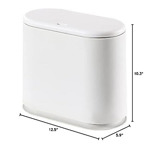 10 Liter Plastic Trash Can with Press Top Lid for Bathroom,White 2.6 Gallon Dog Proof Garbage Can,Narrow Toilet Waste Basket and Covered Wastebasket for Room Bedroom Kitchen,Office and Dorm,Pack of 1