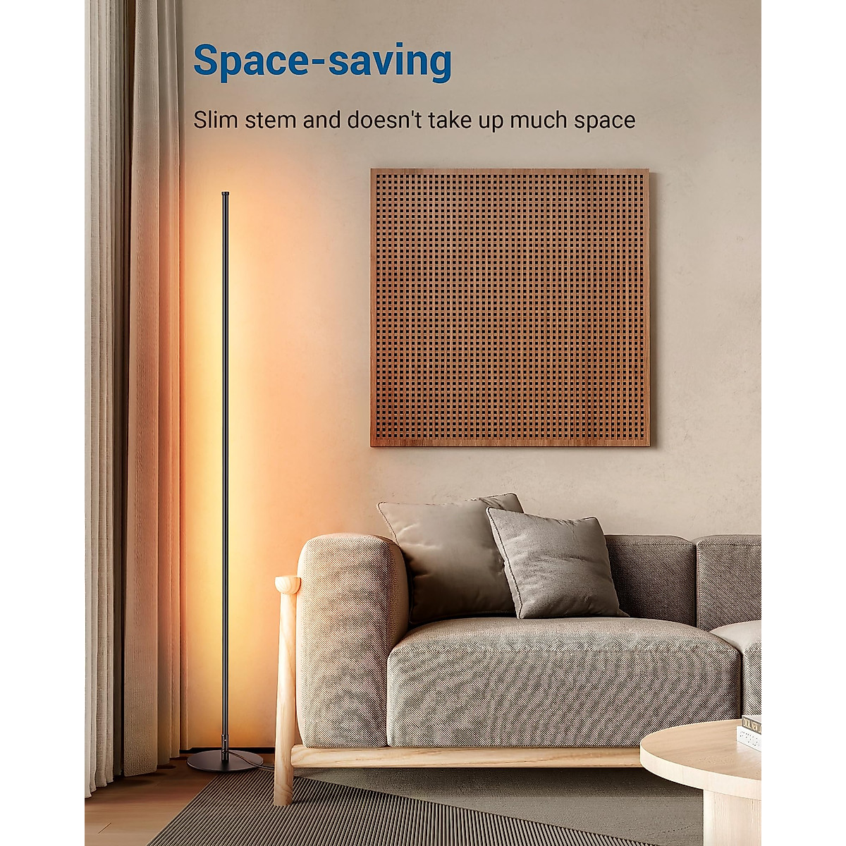 DEWENWILS LED Corner Floor Lamp, 57.5" Minimalist Dimmable Light, Standing Tall Lamp for Living Room, Bedroom, Office, 3000K Warm White Light (Black)