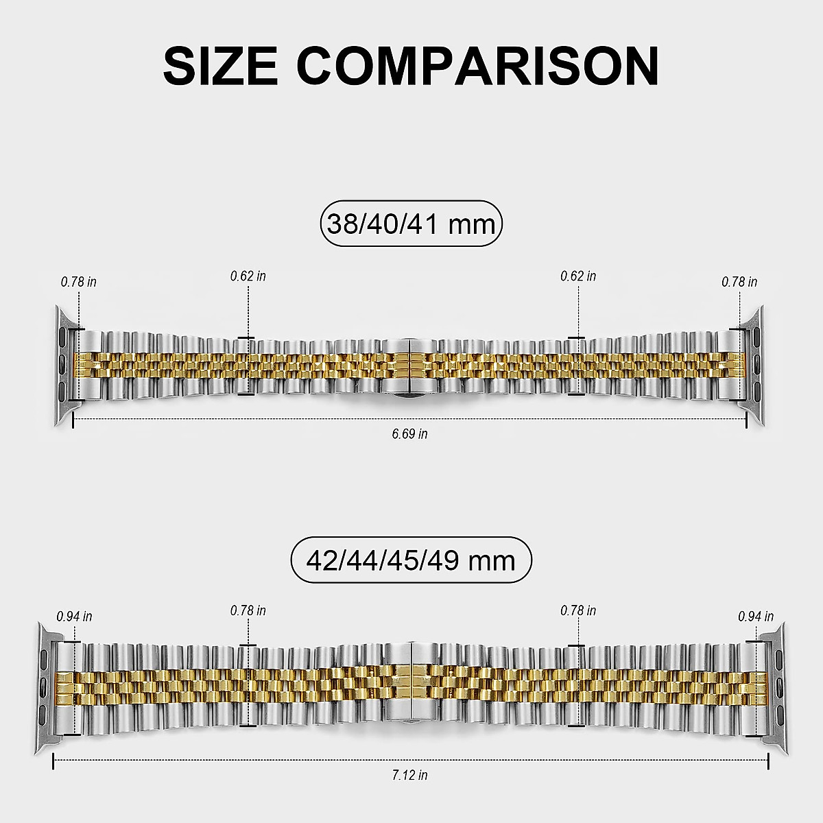 baozai Compatible with Apple Watch 49mm 45mm 44mm 42mm, Solid Stainless Steel iWatch Band Replacement for Apple Watch Ultra2/Ultra & Series 9/8/7/6/5/4/3/2/1/SE for Men, Silver/Gold, 49mm/45mm/44mm