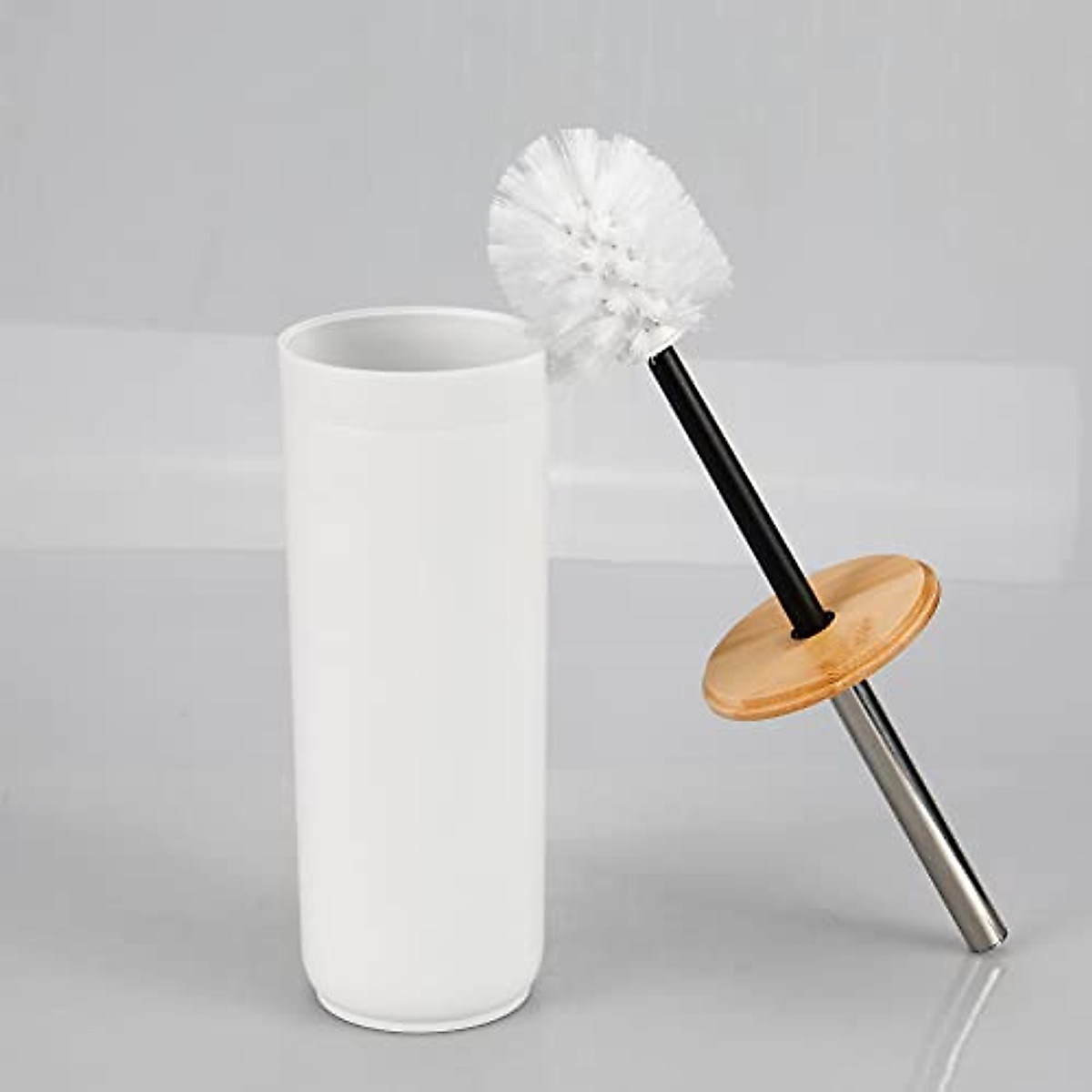 Bathroom Accessories Set, Set of 8 Piece Plastic Gift Set Toothbrush Holder,Toothbrush Cup,Soap Dispenser,Soap Dish,Toilet Brush Holder,Trash Can,Cotton Swab can for Bathroom (White bamboo-8pcs)