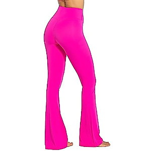 Sunzel Flare Leggings, Crossover Yoga Pants for Women with Tummy Control, High-Waisted and Wide Leg Hot Pink