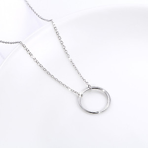 Ladytree S925 Sterling Silver Dainty Simple Circle Pendant Eternity Necklace,Rolo Chain,18+2