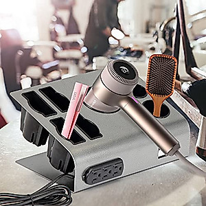 PENNYNANA Large 8-Hole Salon Desktop Hair Iron & Blow Dryer Holder，Hair Tool Organizer Barber Organizer w/ 3-Plug Outlet,Metallic…