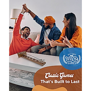 WE Games Shoot The Moon Game, Large 18 inches, Walnut Stained Solid Wood Board with Metal Ball and Rods, Retro Balancing Game for Family and Bar