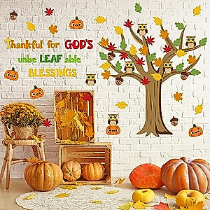 CY2SIDE 80PCS Fall Thankful for God’s Unbeleafable Blessings Cutouts for Bulletin Board Border Sets Maple Leaves Pumpkin Thankful Trees Cutout Trim Borders Religious Sunday School Bulletin Board Decor