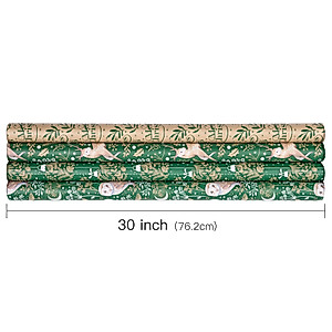 RUSPEPA Christmas Kraft Wrapping Paper - Owl, Reindeer, Christmas Ball and Text Design - 4 Rolls - 30 inches x 10 feet per Roll