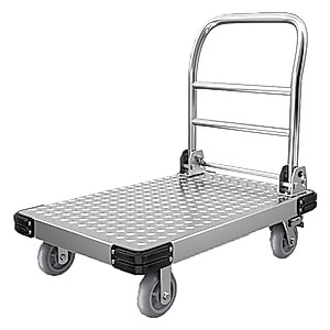 Generic Thicken Steel Material Dolly Cart Heavy Duty Hand Truck Flatbed Trolley Foldable Hand Truck for Groceries Shop, 75*48cm, Silver