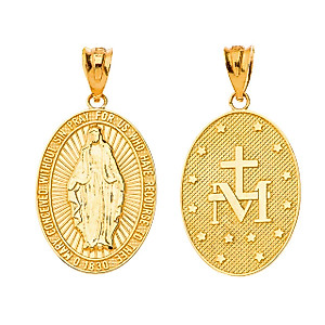 Certified 10k Yellow Gold Miraculous Medal Of Blessed Virgin Mary Catholic Charm Pendant